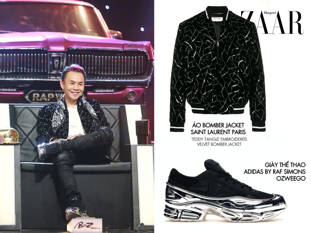 Binz xuất hiện lịch lãm trong áo nhung Saint Laurent trên Rap Việt