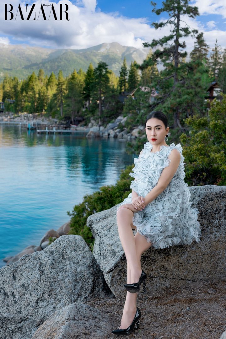 Fashionista Châu Lê Thu Hằng diện thiết kế VUNGOC&SON ở Mỹ