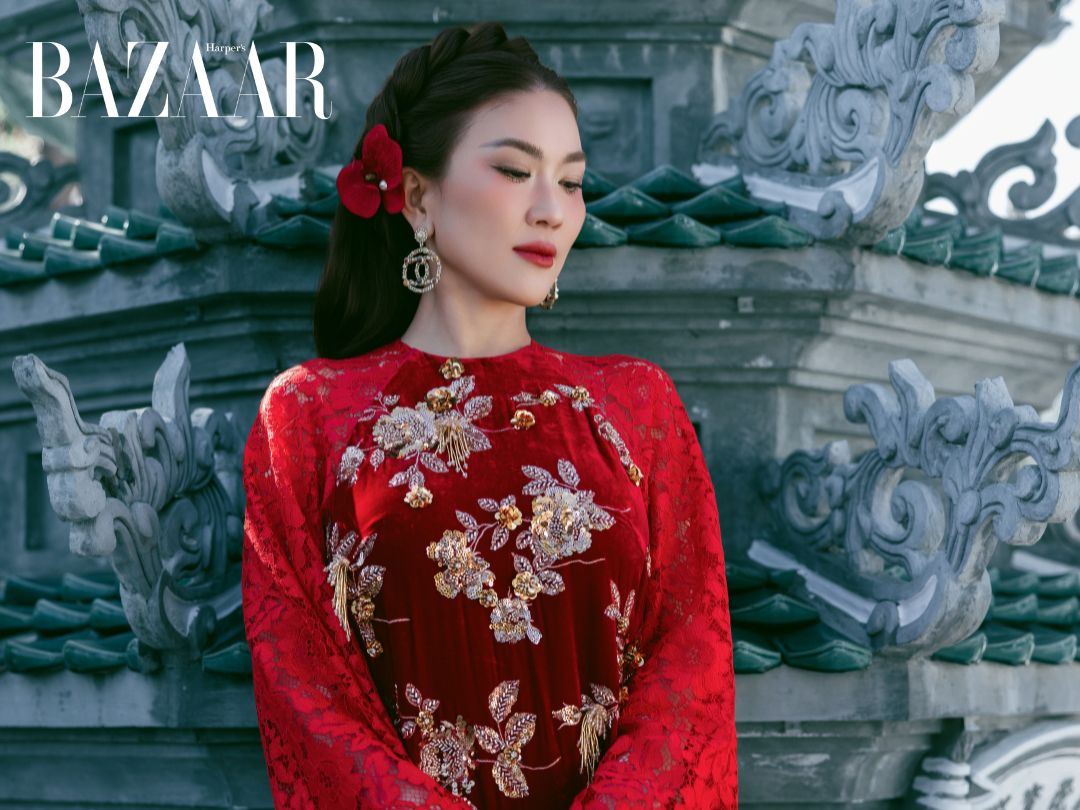 Fashionista Châu Lê Thu Hằng du xuân trong thiết kế VUNGOC&SON | Harper ...